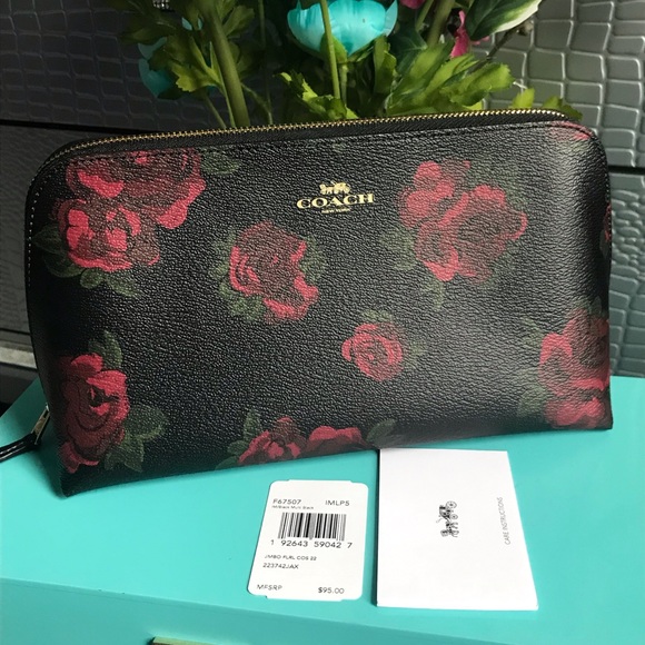 Coach | Bags | Coach Jumbo Cosmetic Case 22 Black Roses F6757 | Poshmark
